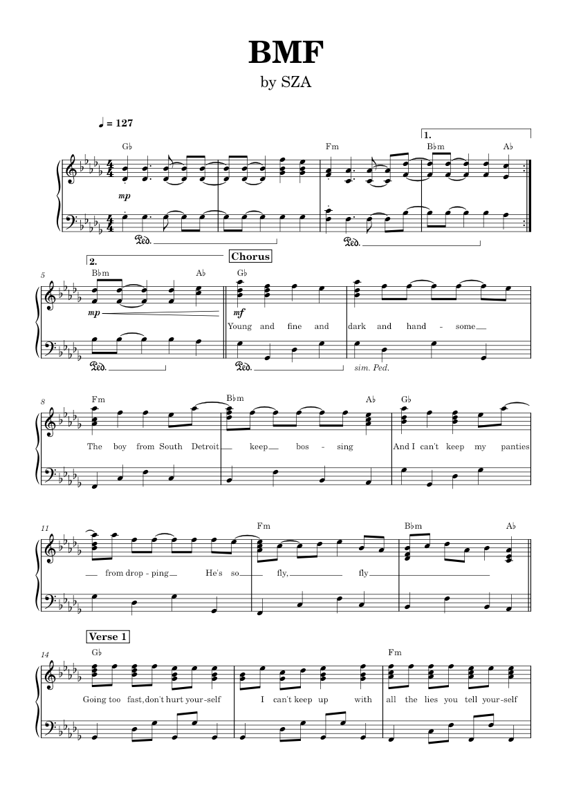 Play Official version of BMF Sheet Music by SZA for Piano | MuseScore.com