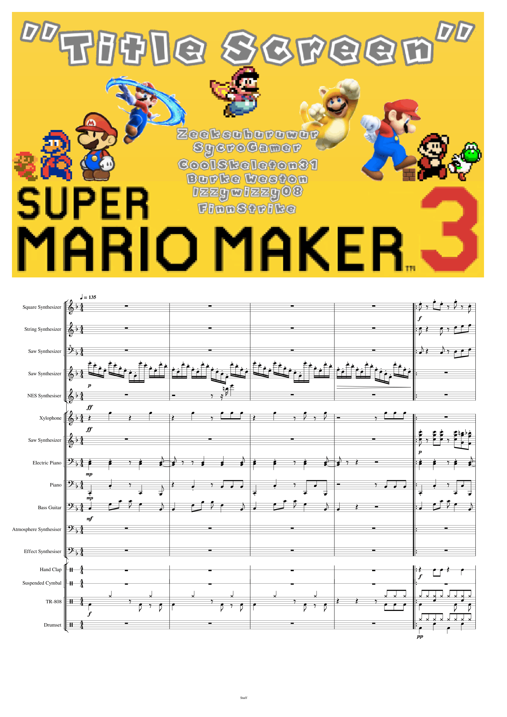 Title Screen - Super Mario Maker 3 UST Sheet Music for Piano, Crash ...