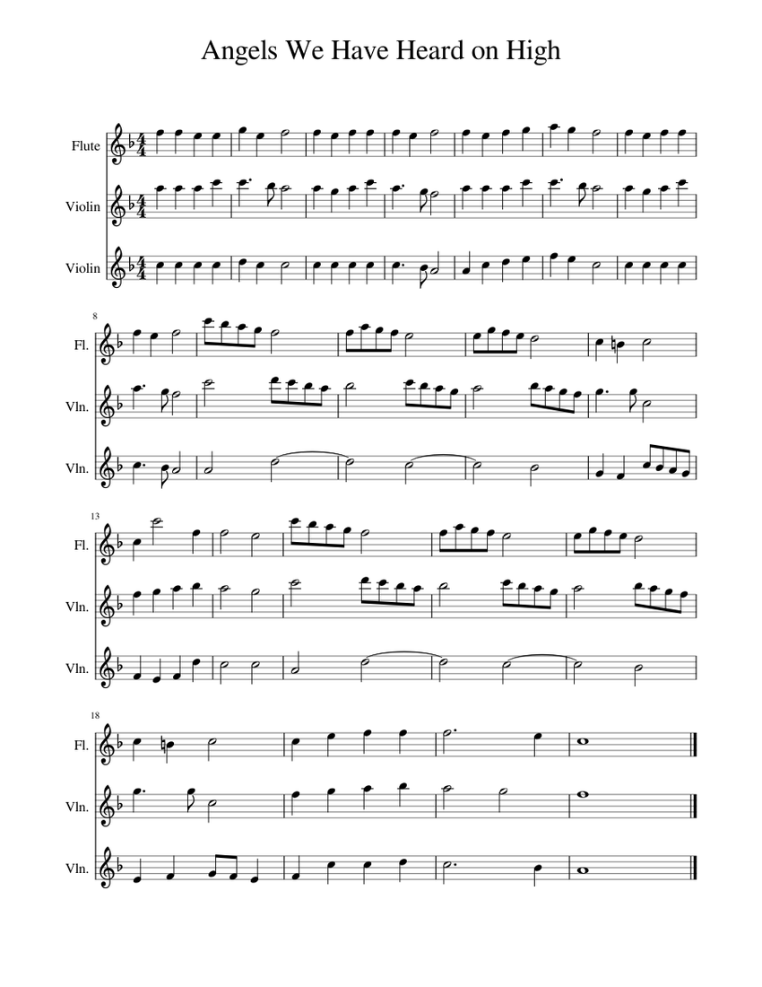 Angels We Have Heard on High Trio Sheet music for Violin, Flute (Mixed ...