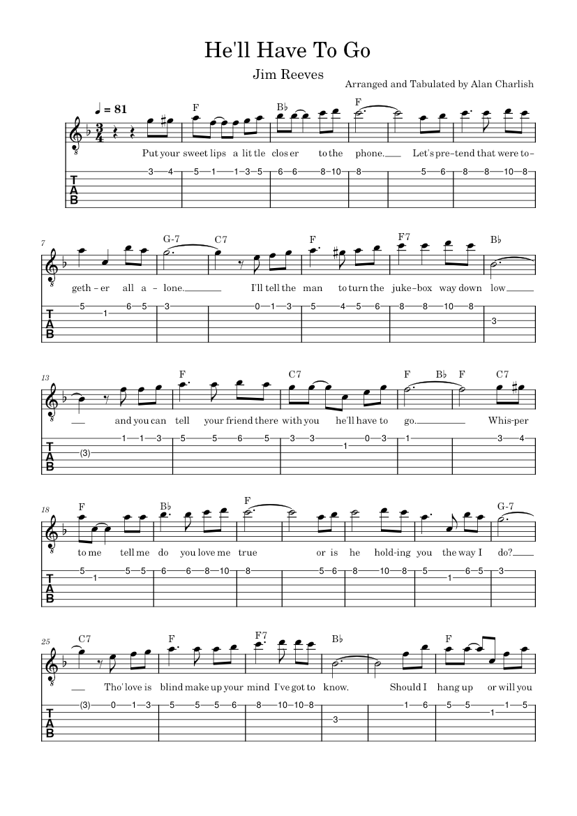 He'll Have To Go – Jim Reeves Sheet Music and Tab with Chords for ...