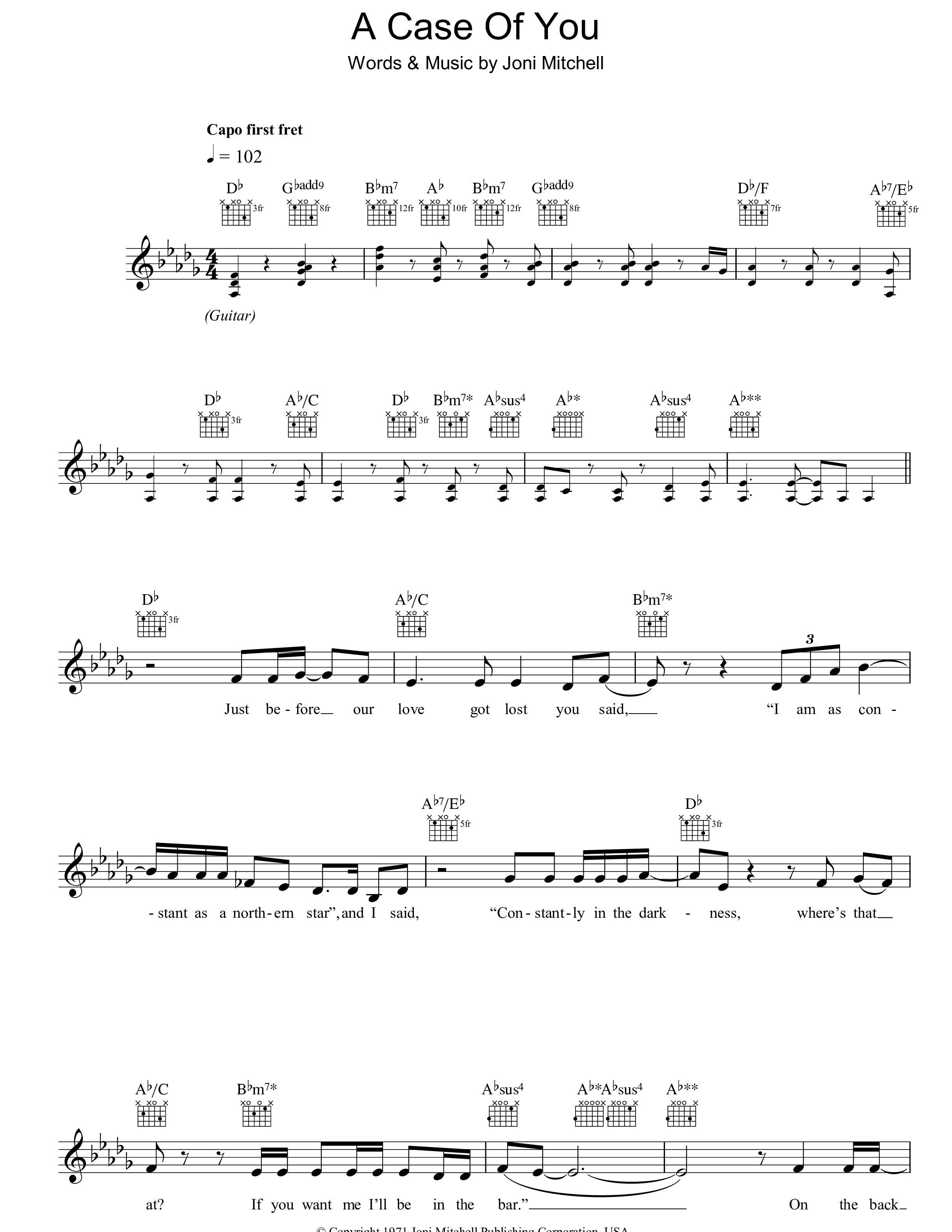 Play Official version of A case of you Sheet Music by Joni Mitchell for Vocals | MuseScore.com