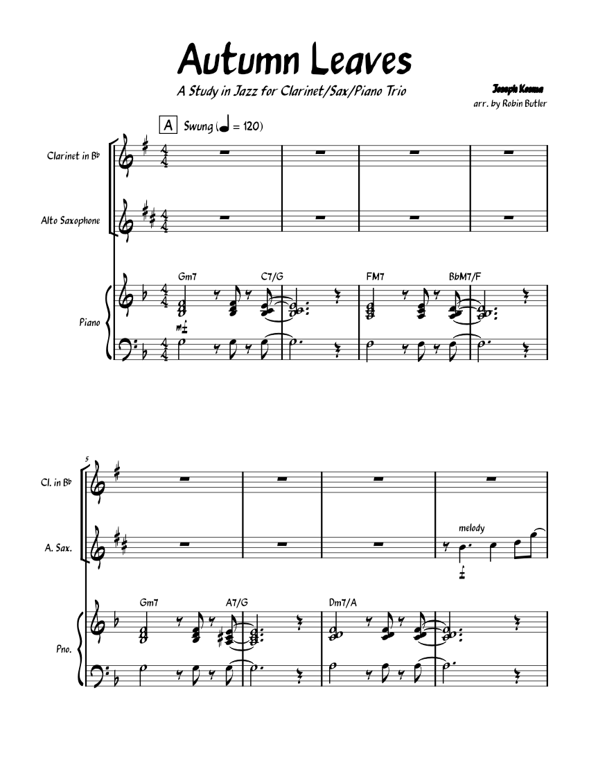 Autumn Leaves - Sax/Clar/Piano Trio Sheet music for Piano, Saxophone ...