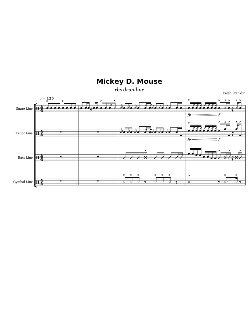 Mickey_D._Mouse Sheet music for Snare drum, Crash, Tenor drum, Bass ...