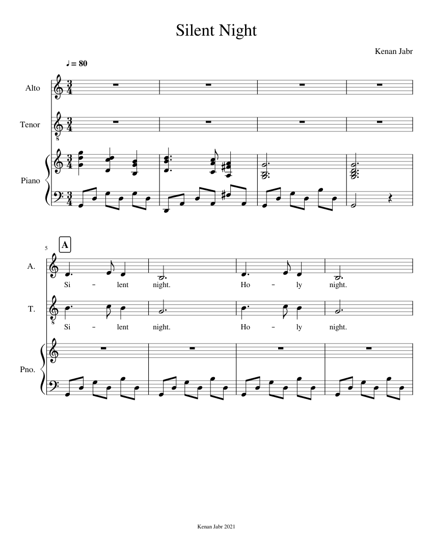 Silent Night (Two-Part Vocal Arrangement) Sheet music for Piano, Alto ...
