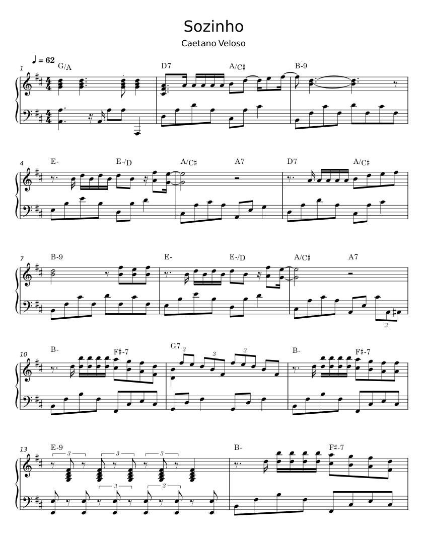 Sozinho - Caetano Veloso Sheet music for Piano (Solo) | Musescore.com