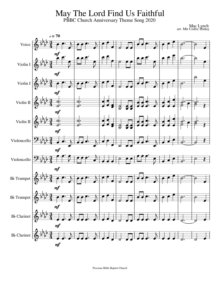 May The Lord Find Us Faithful Chamber Orchestra 1st Topic Sheet Music ...