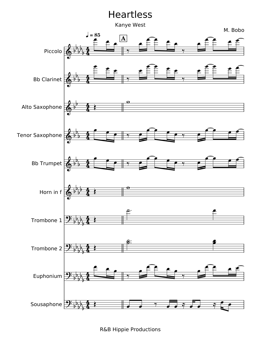 Heartless - Kanye West Sheet music for Flute piccolo, Clarinet in b ...