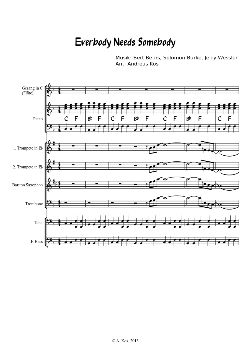Everybody needs Somebody (Blues Brothers) Sheet Music for Piano ...