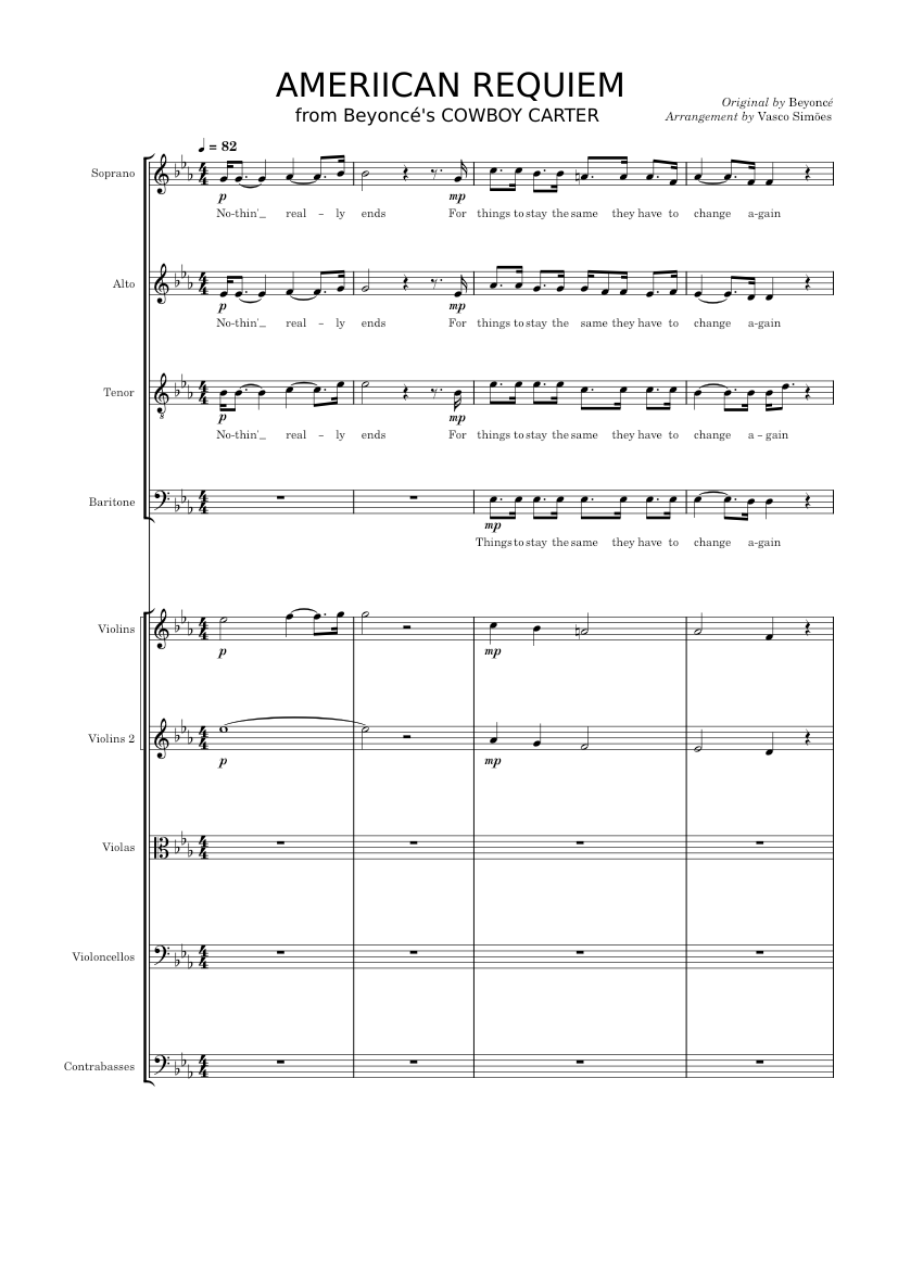 AMERIICAN REQUIEM (Intro) - Beyoncé Sheet Music for Strings group ...