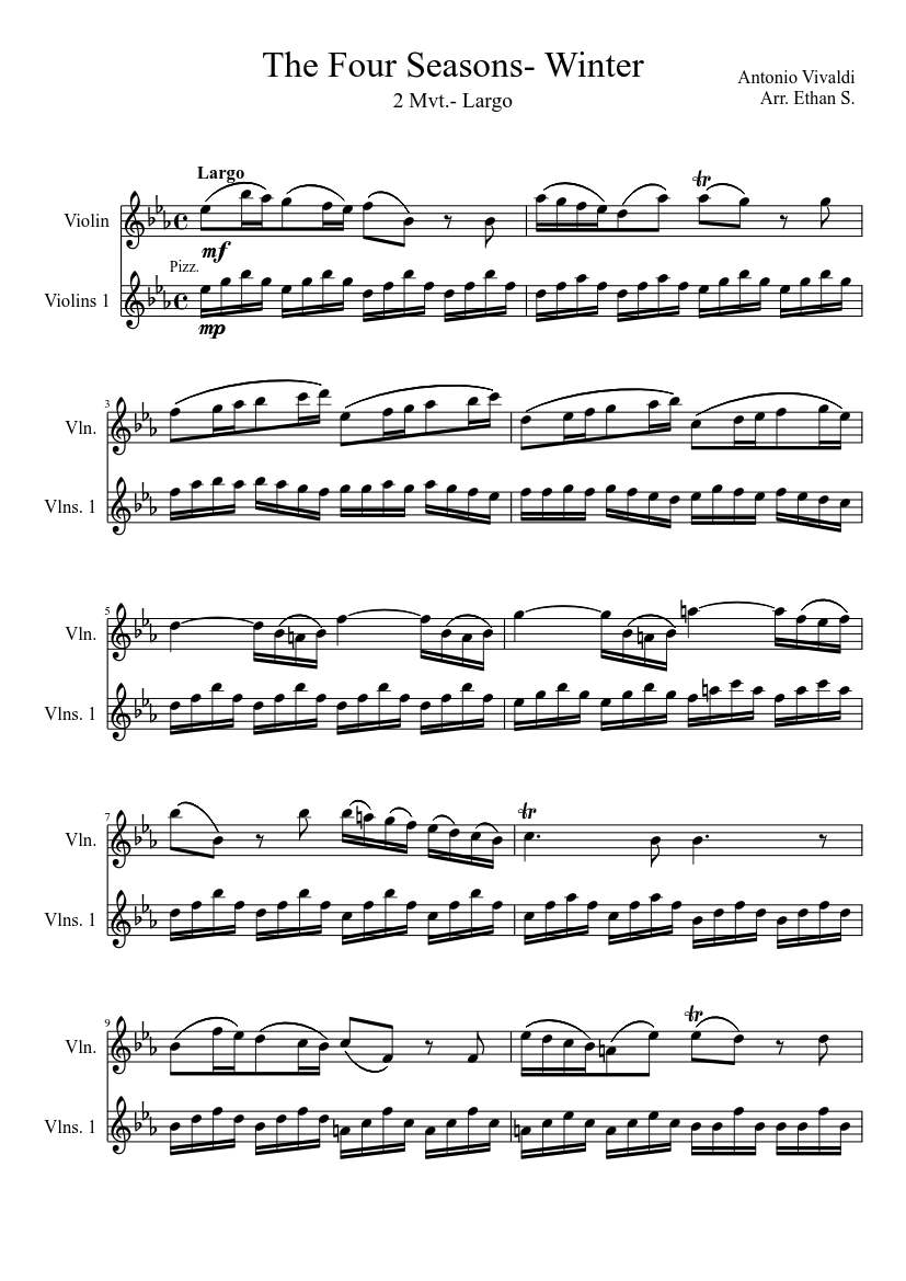 Vivaldi's Four Seasons- Winter (2nd Mvt.) Sheet music for Violin (Solo ...