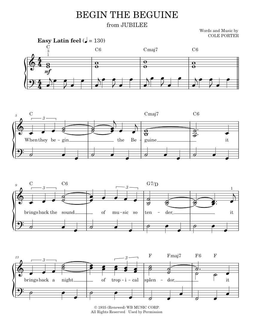 Play Official version of Begin the beguine Sheet Music by Cole Porter ...