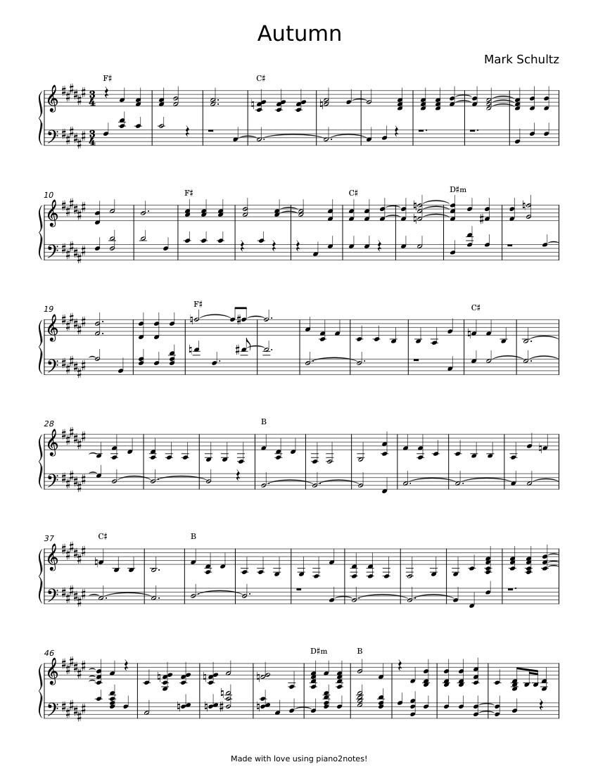Autumn - Mark Schultz Sheet Music with Chords for Piano (Piano Duo ...