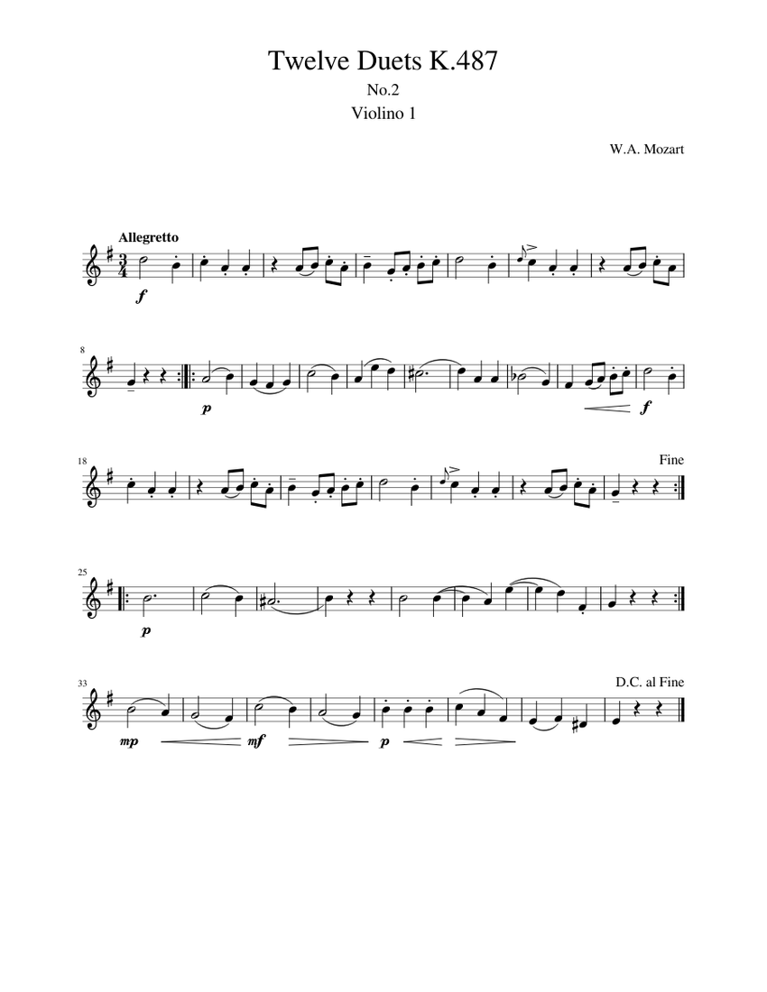 Twelve Duets K 487 – Wolfgang Amadeus Mozart Sheet music for Violin (Solo) | Musescore.com