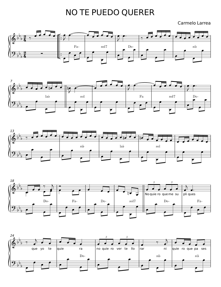 NO TE PUEDO QUERER Sheet music for Piano (Solo) Easy | Musescore.com