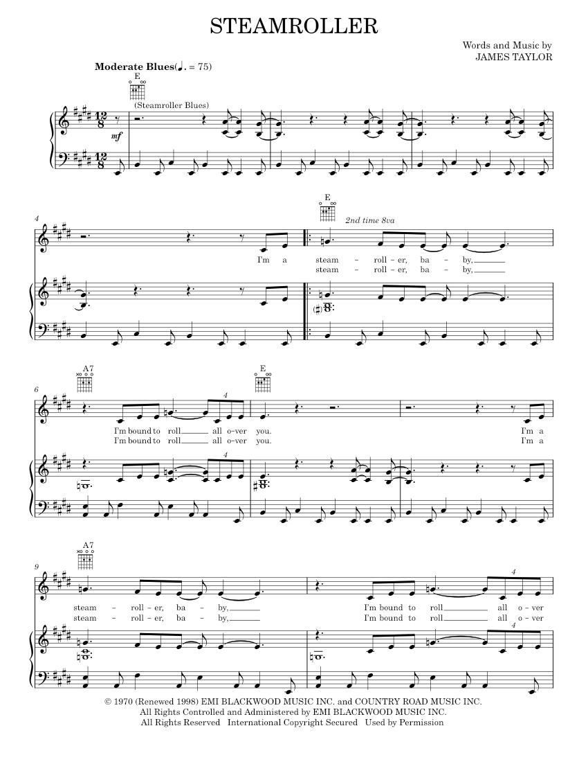 Steamroller (Steamroller Blues) Sheet music for Piano, Vocals: Music Notes
