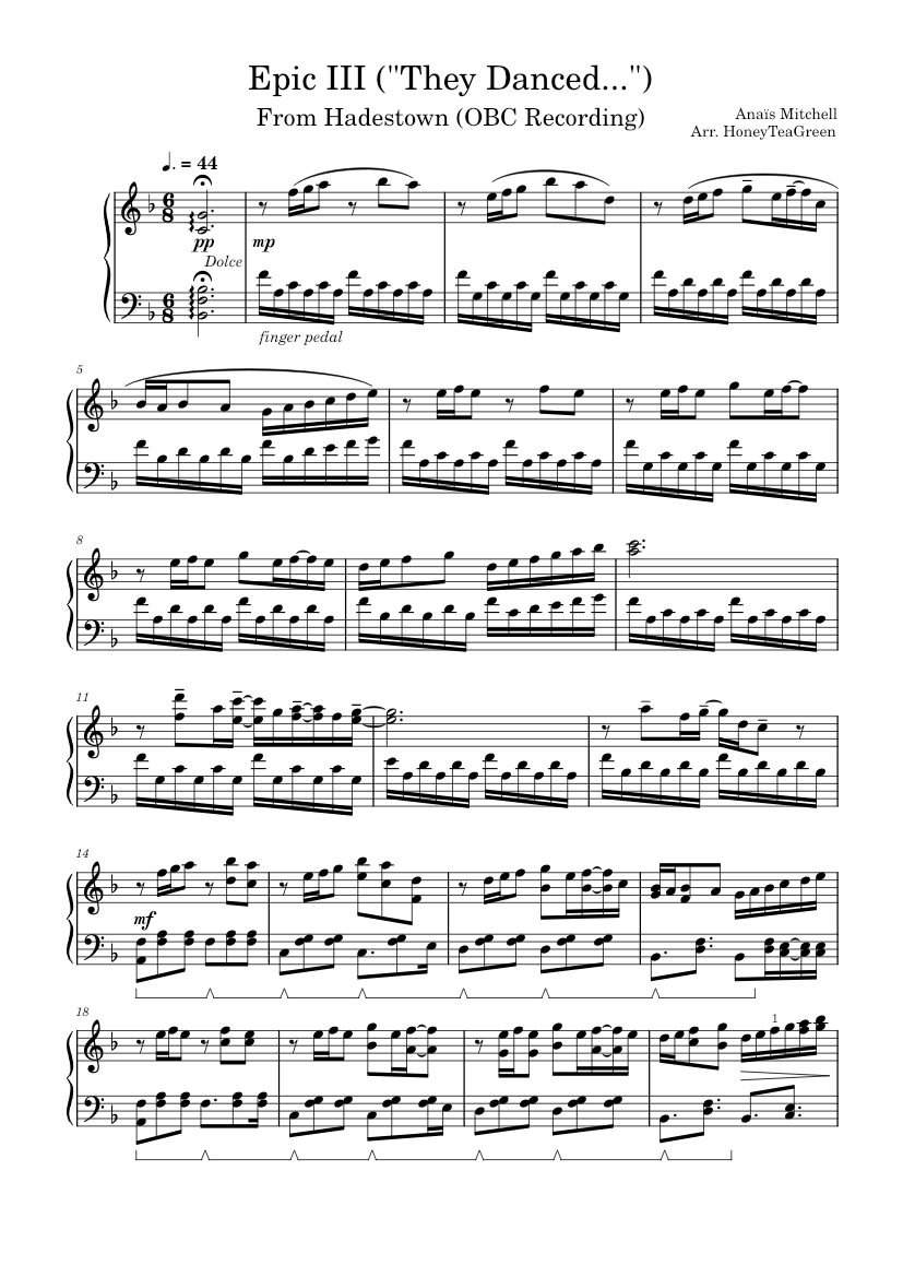Epic III (They Danced...) - Anaïs Mitchell Sheet music for Piano (Solo ...