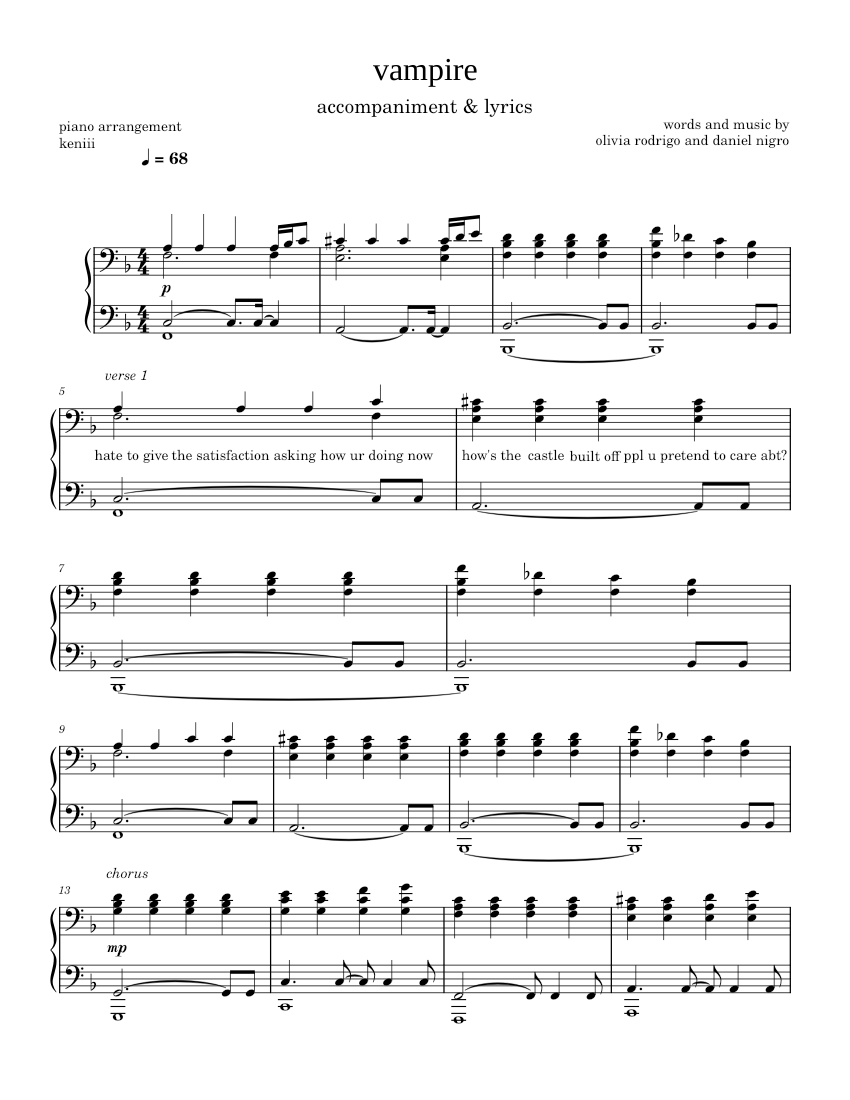 Vampire – Olivia Rodrigo Sheet Music for Piano (Solo) | MuseScore.com