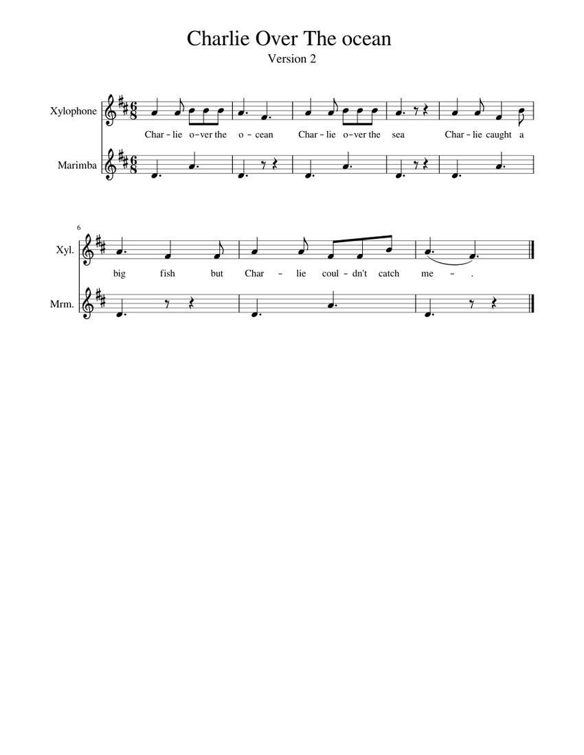 Charlie Over The ocean Sheet music for Marimba, Xylophone (Percussion ...