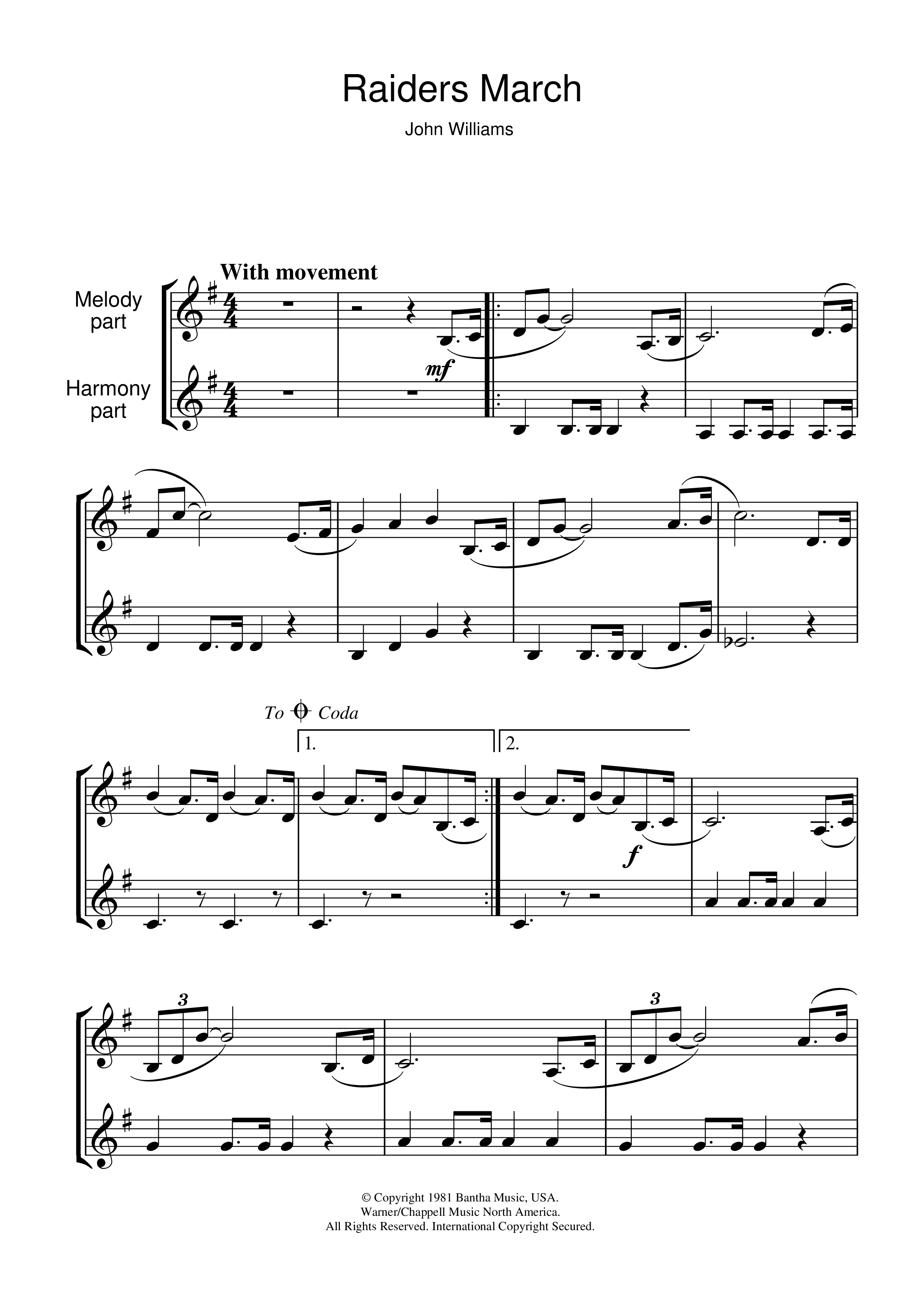 Play Official version of Raiders March sheet music by John Williams for ...