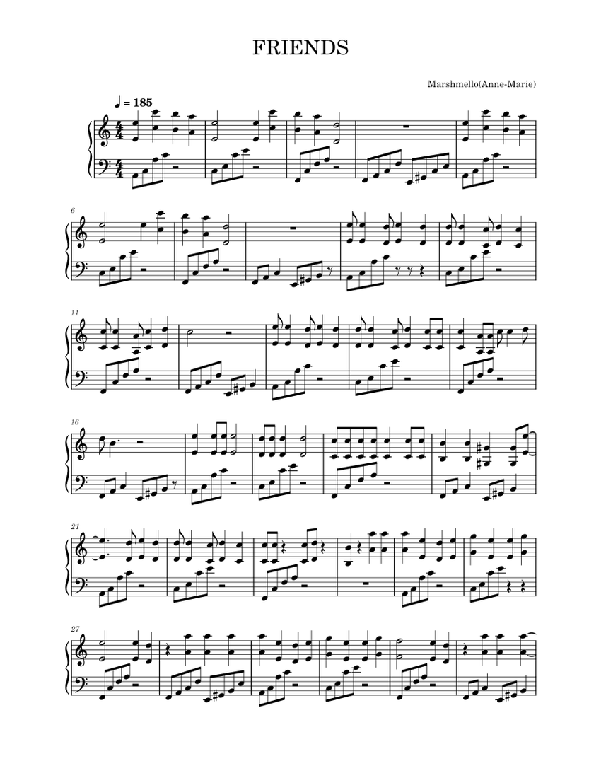 Friends – Marshmello FRIENDS Sheet music for Piano (Solo) Easy ...