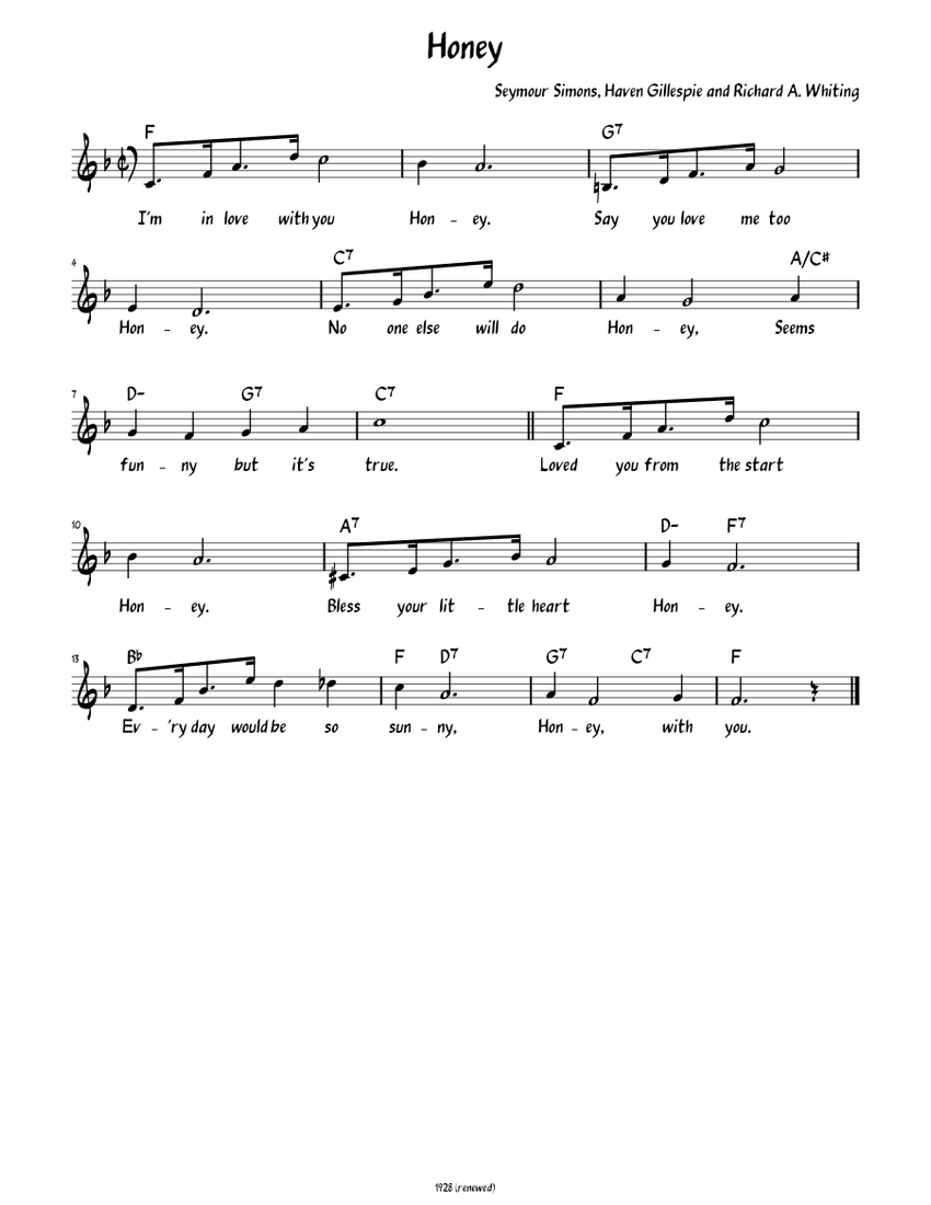 Honey (Lead sheet with lyrics ) Sheet music for Piano (Solo ...