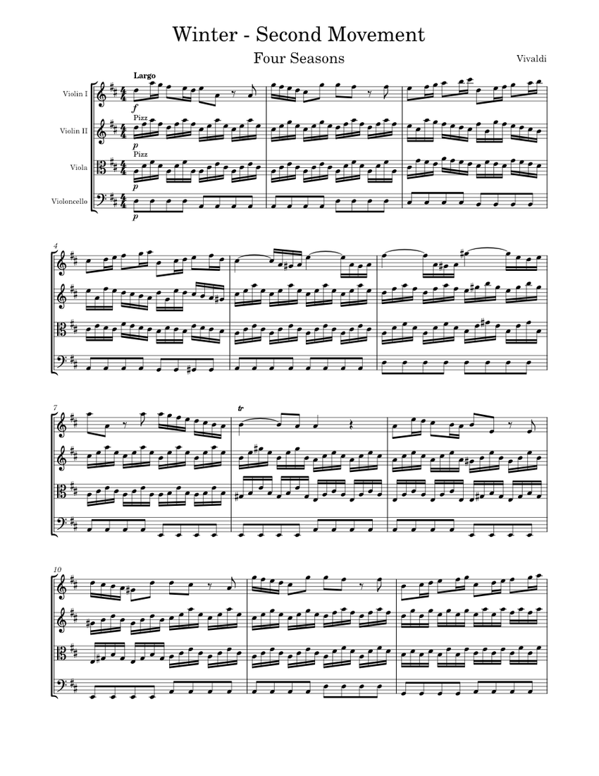 Winter Second Movement - Vivaldi Sheet music for Violin, Viola, Cello ...