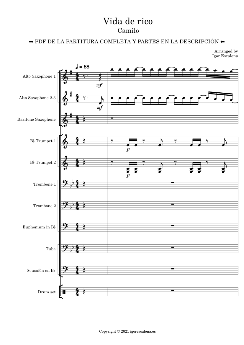 🤑 Vida de rico para charanga 🎺 | Camilo Sheet music for Trombone, Tuba ...