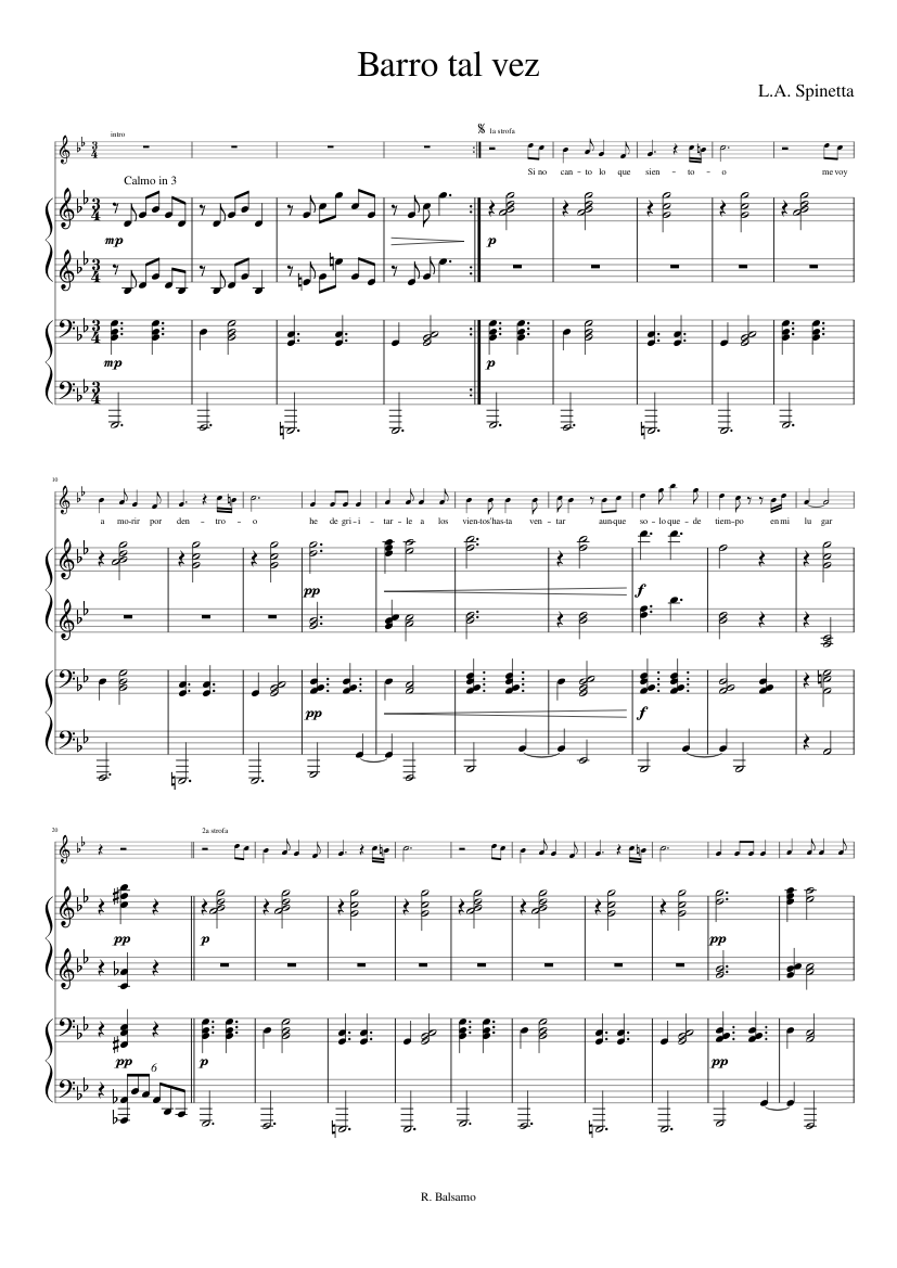 Barro Tal Vez (Luis Alberto Spinetta) [ZAMBA] Sheet Music for Piano ...