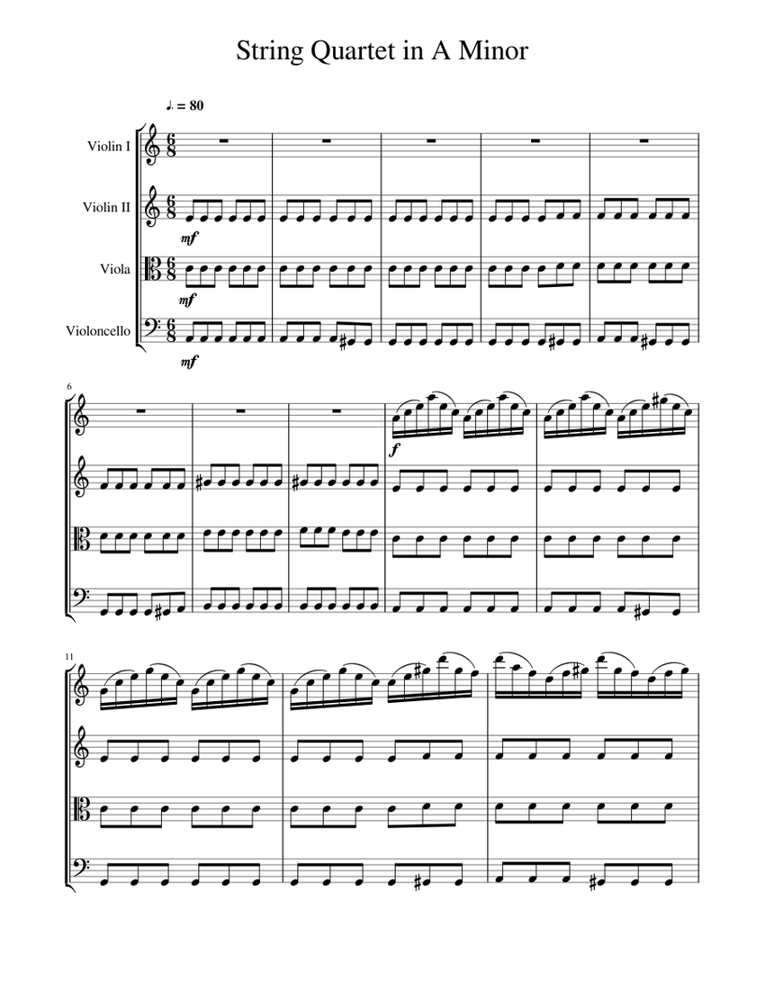 String Quartet in A Minor Sheet music for Violin, Viola, Cello (String ...