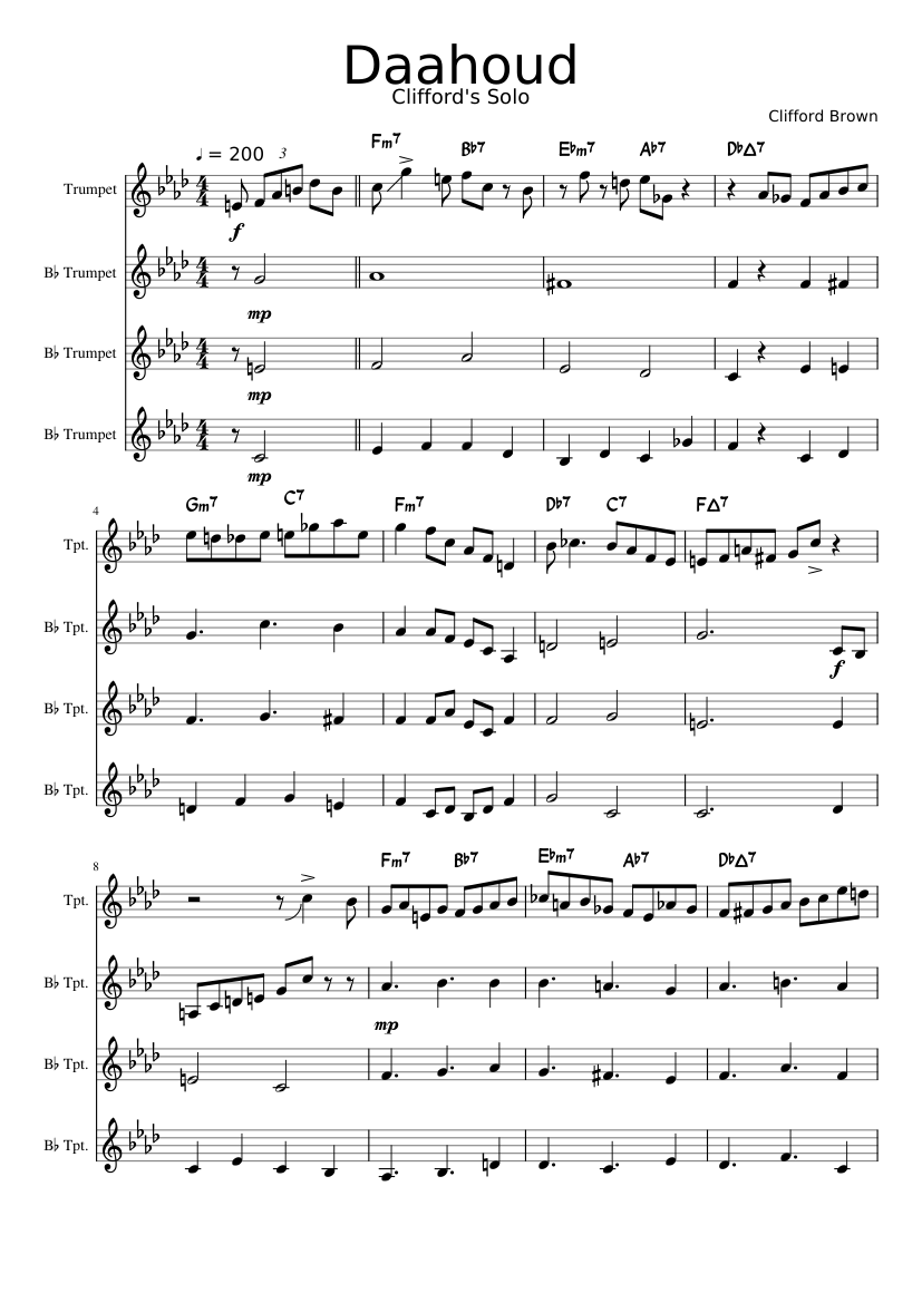 Daahoud arrangement Sheet music for Trumpet in b-flat, Trumpet other (Mixed Quartet) | Musescore.com