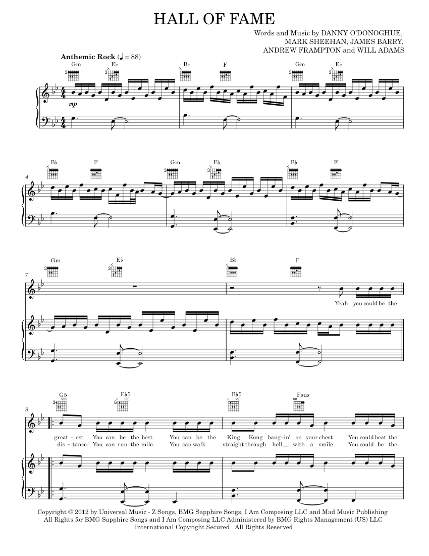 hall of fame Sheet music for Piano, Vocals by The Script Official ...