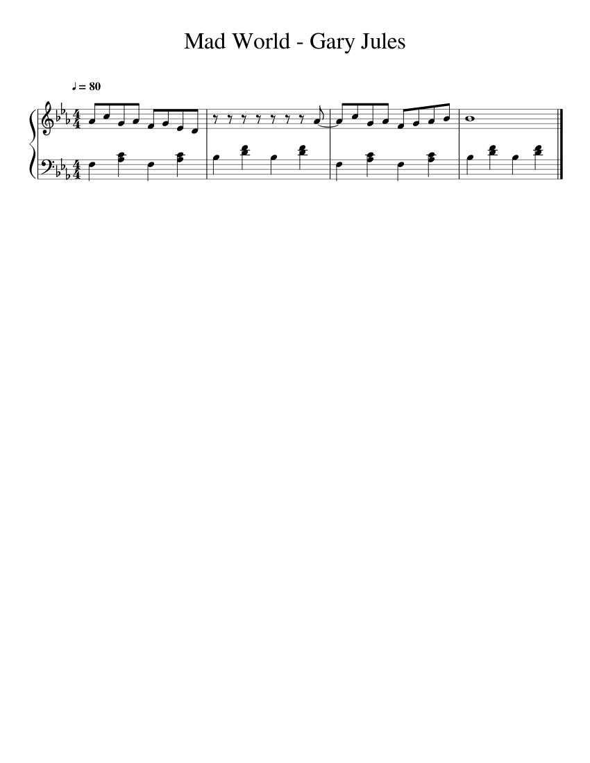 Mad World Gary Jules intro Sheet music for Piano (Solo) Easy | Musescore.com
