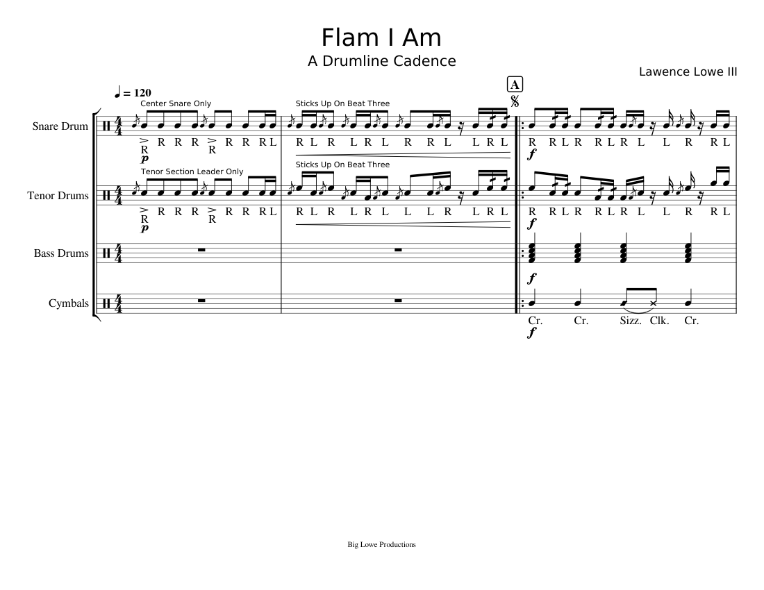 Flam I Am - Lawrence Lowe III Sheet music for Snare drum, Crash, Tenor ...