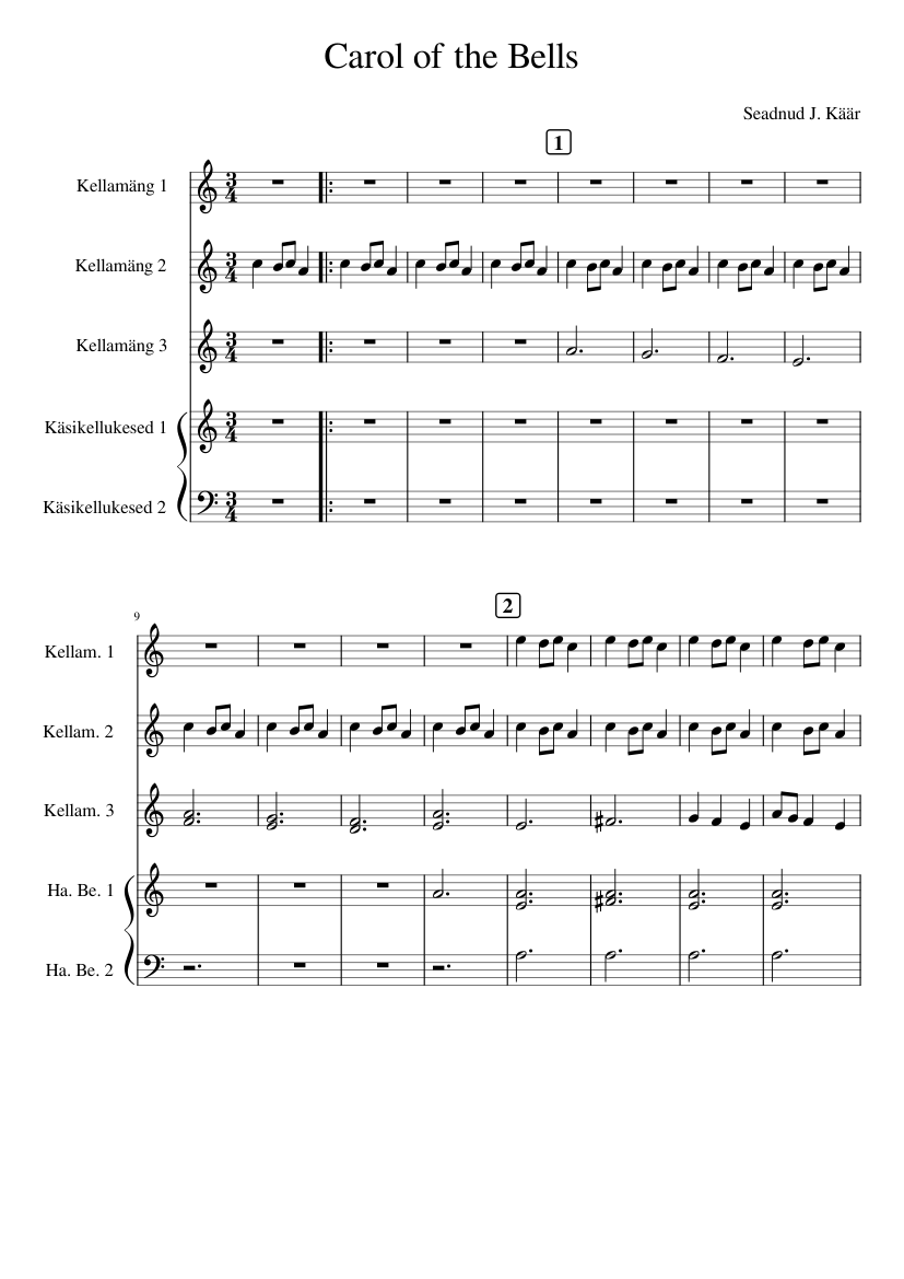 Carol of the Bells Sheet music for Glockenspiel, Handbells (Handbell ...