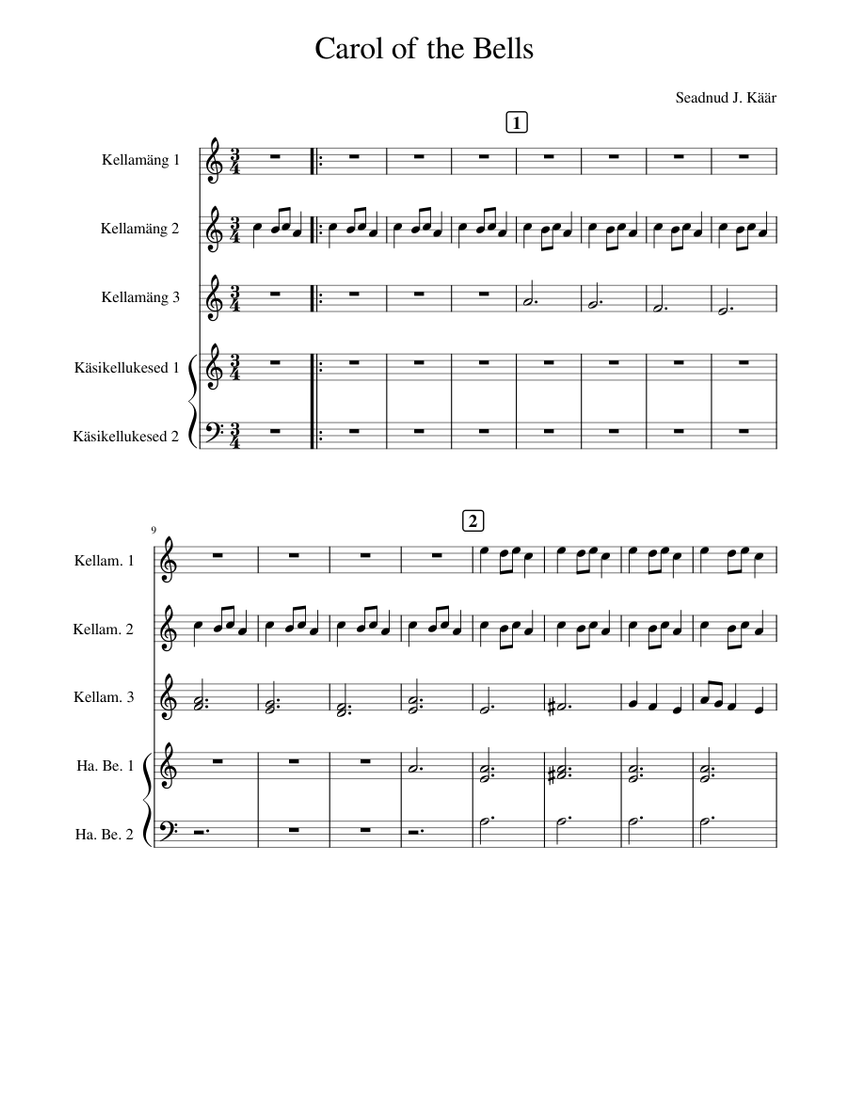 Carol of the Bells Sheet music for Glockenspiel, Handbells (Handbell ...