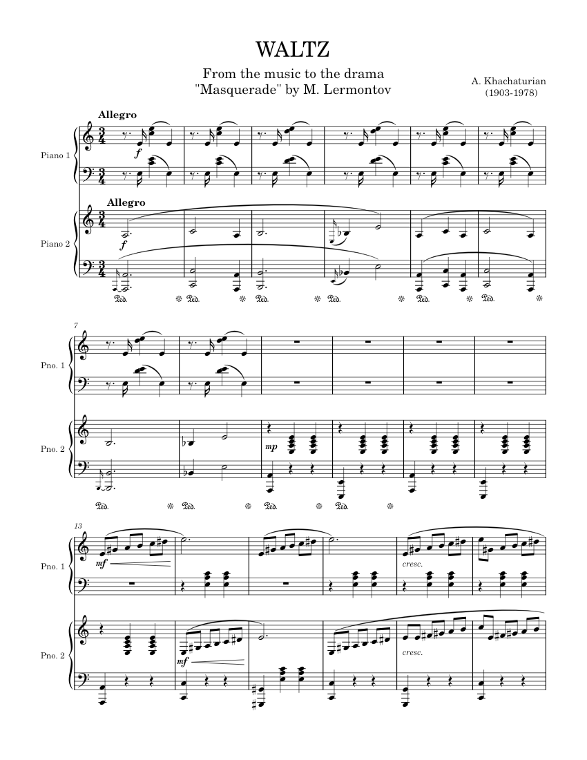 Masquerade – Aram Khachaturian Masquerade - Suite I. Waltz Sheet Music ...