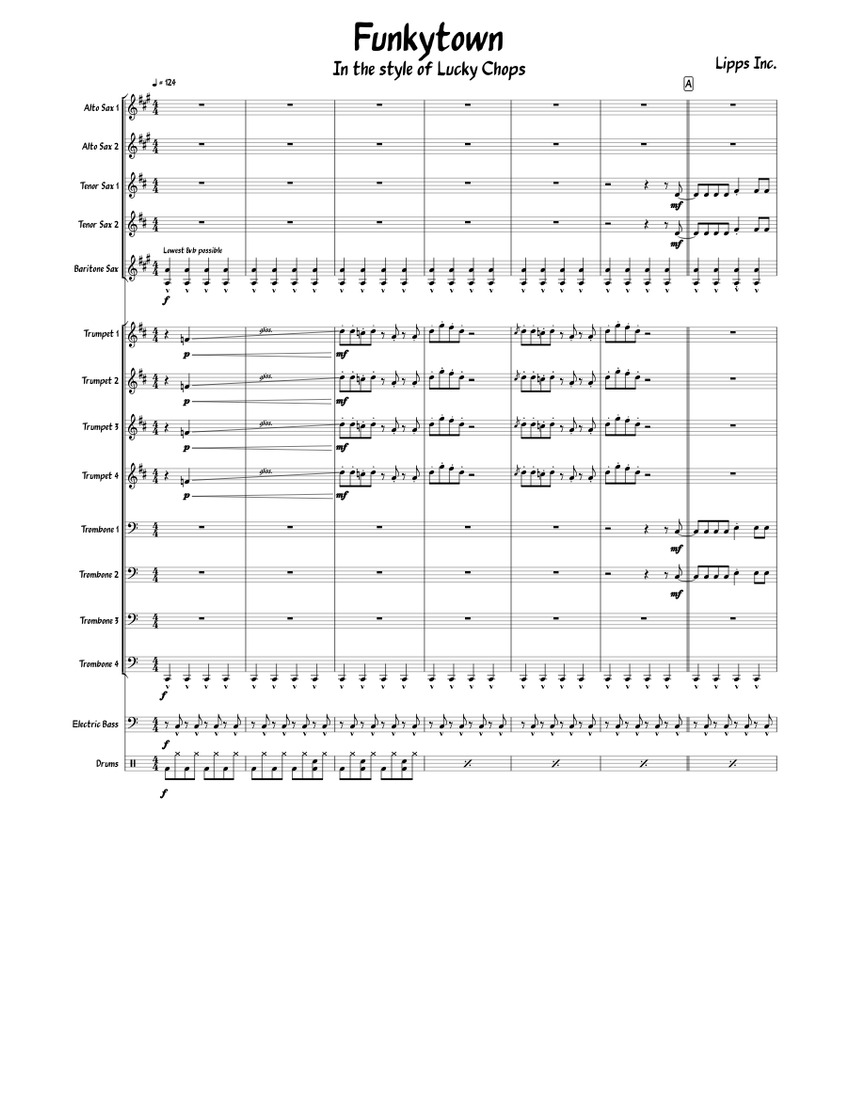 Funkytown - Lipps Inc. (Lucky Chops) Big Band Arrangement Sheet music ...