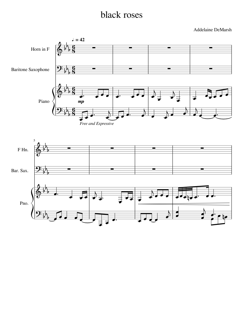 black roses Sheet music for Piano, Saxophone baritone, French horn ...