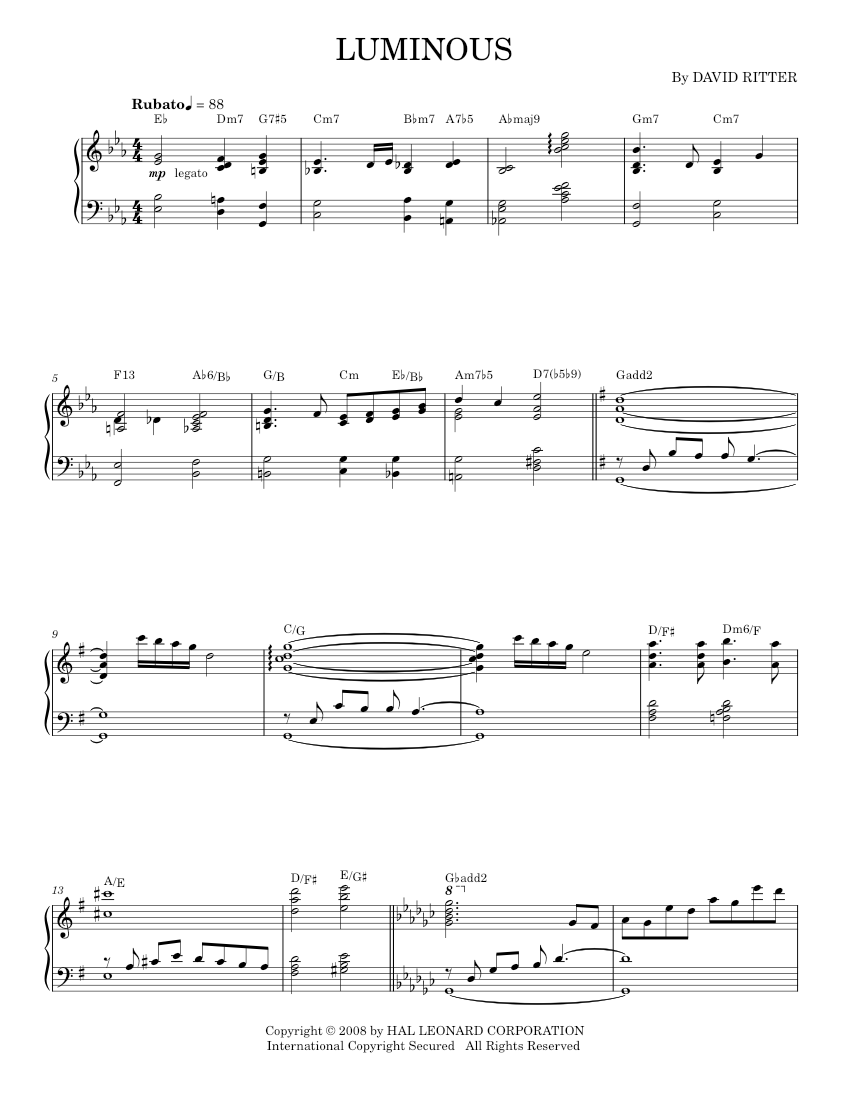 Luminous Sheet music for Piano by David Ritter: Music Notes by MuseScore