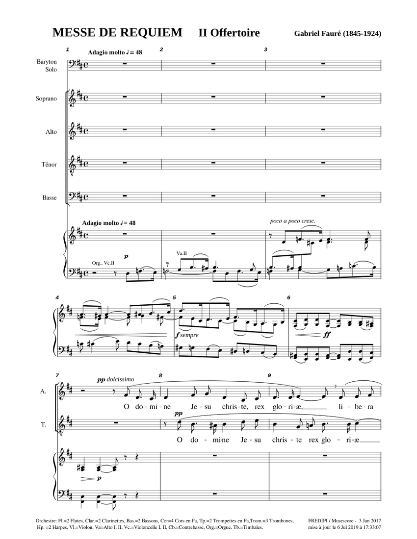 Gabriel Fauré - Requiem Op.48, II Offertoire Sheet music for Piano ...