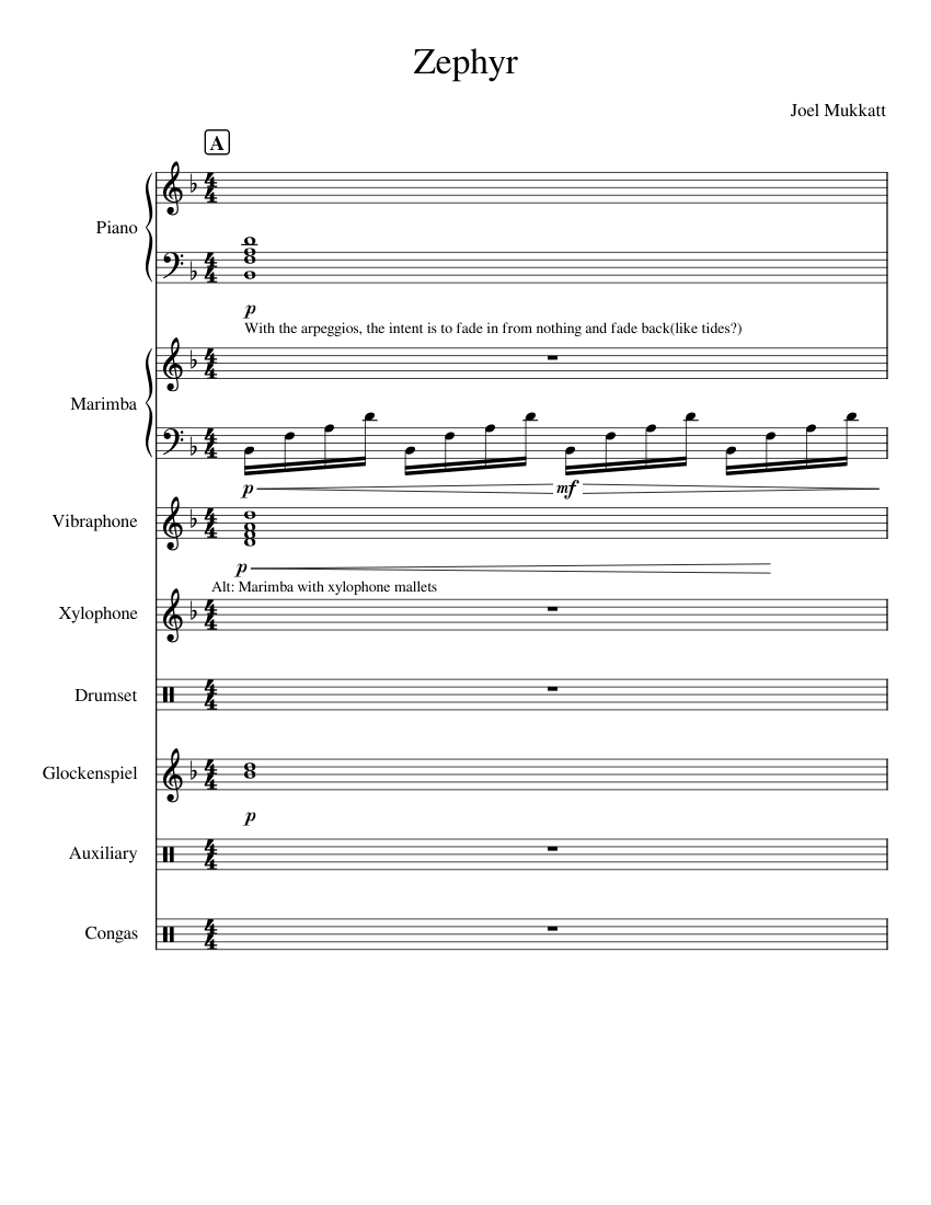 Zephyr - Joel Mukkatt Sheet music for Piano, Vibraphone, Glockenspiel ...