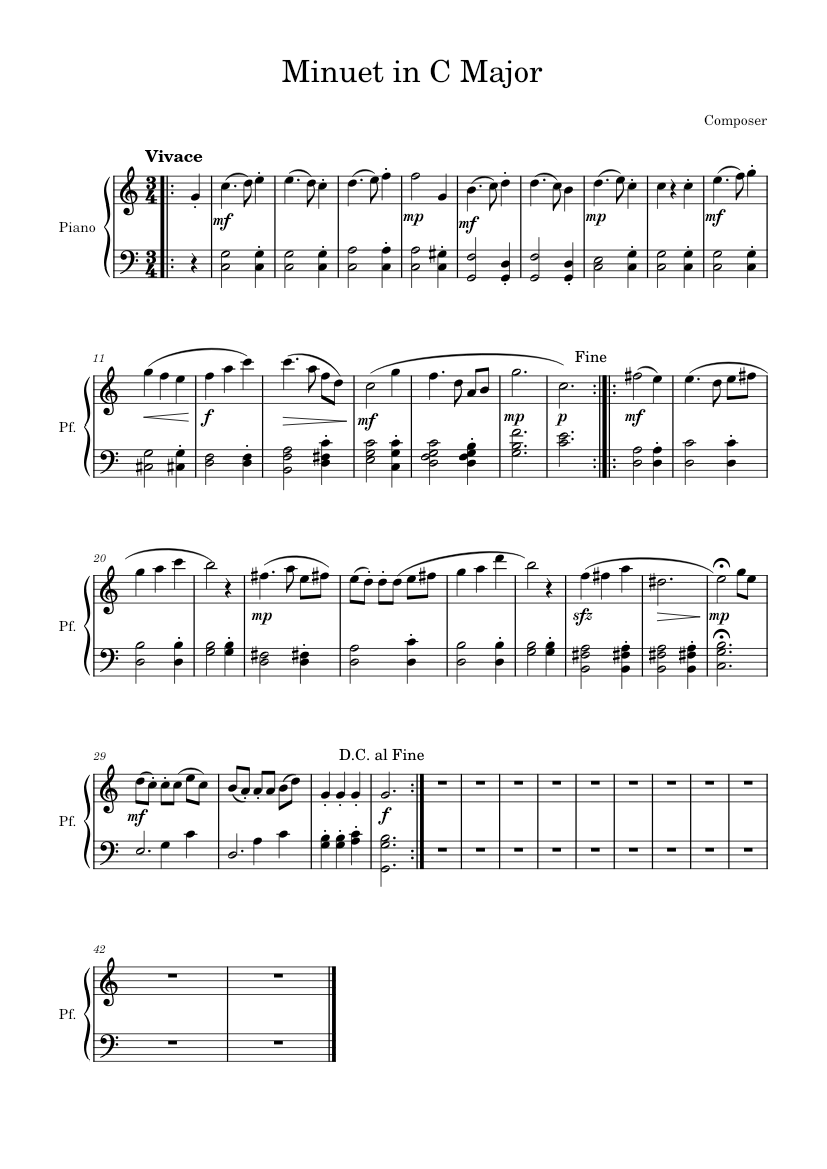 Minuet in C Major Sheet music for Piano (Solo) | Musescore.com