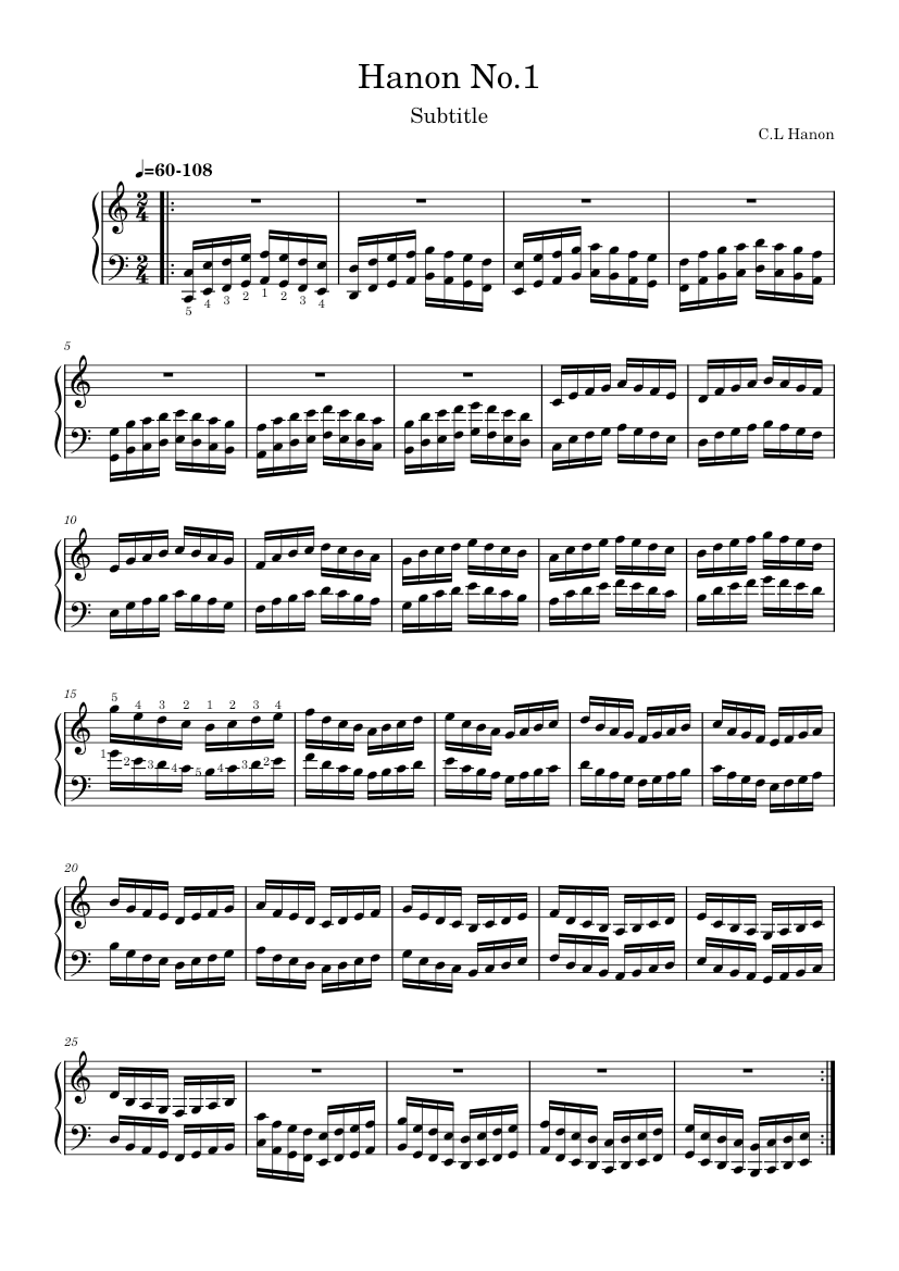 Hanon No1 Sheet Music for Piano (Solo) Easy | MuseScore.com
