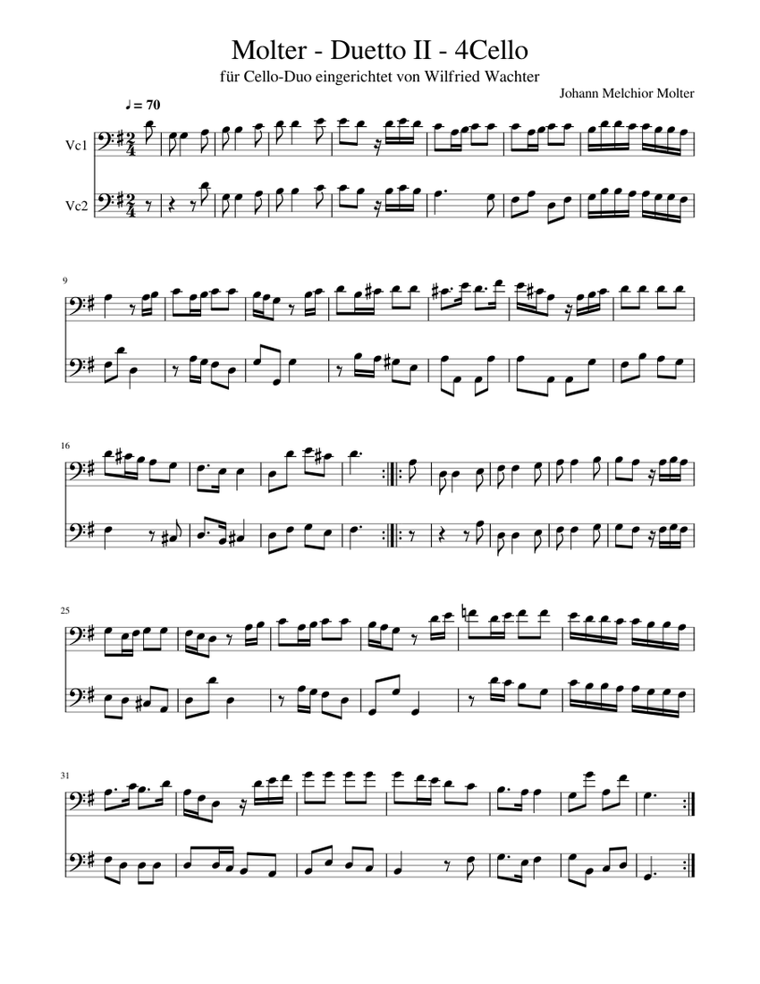 Molter - Duetto II - 4Cello Sheet music for Cello (String Duet) | Musescore.com