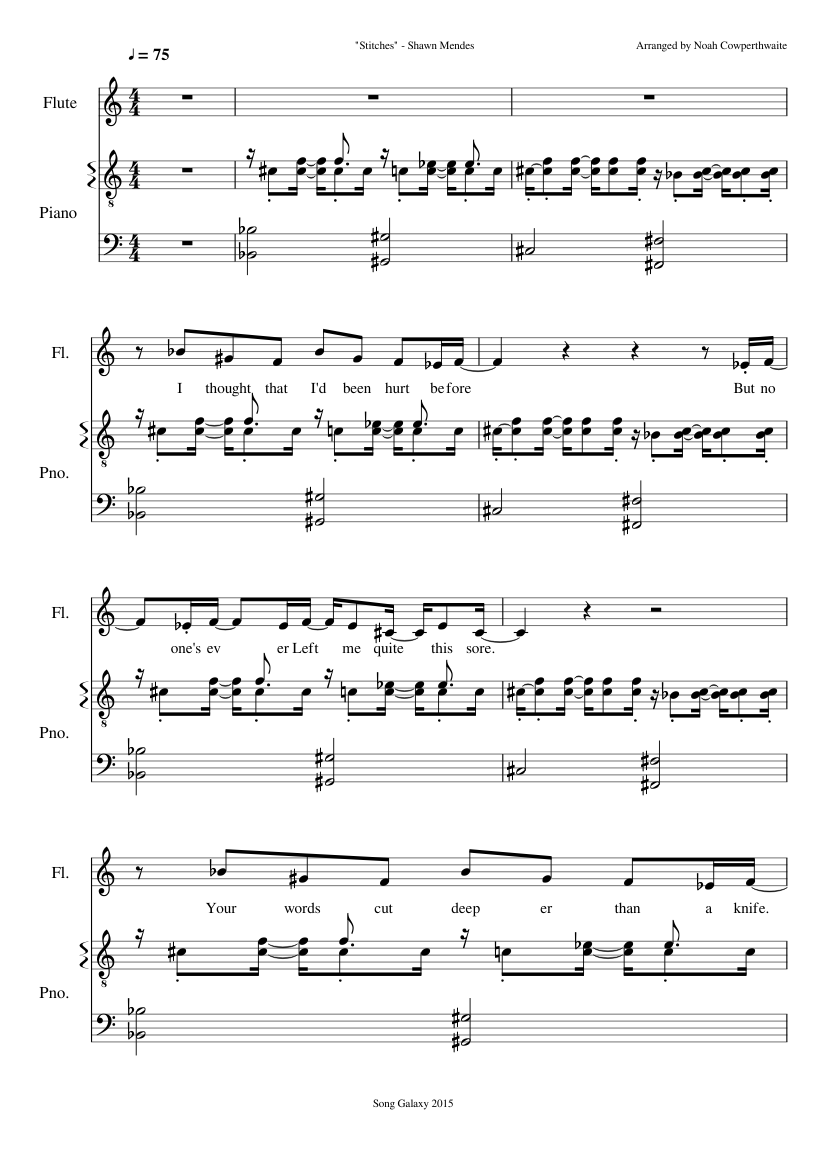 Stitches - Shawn Mendes Sheet Music for Piano, Flute (Solo) | MuseScore.com