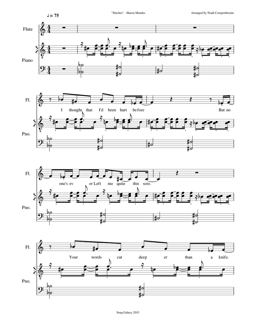 Stitches - Shawn Mendes Sheet music for Piano, Flute (Solo) | Musescore.com