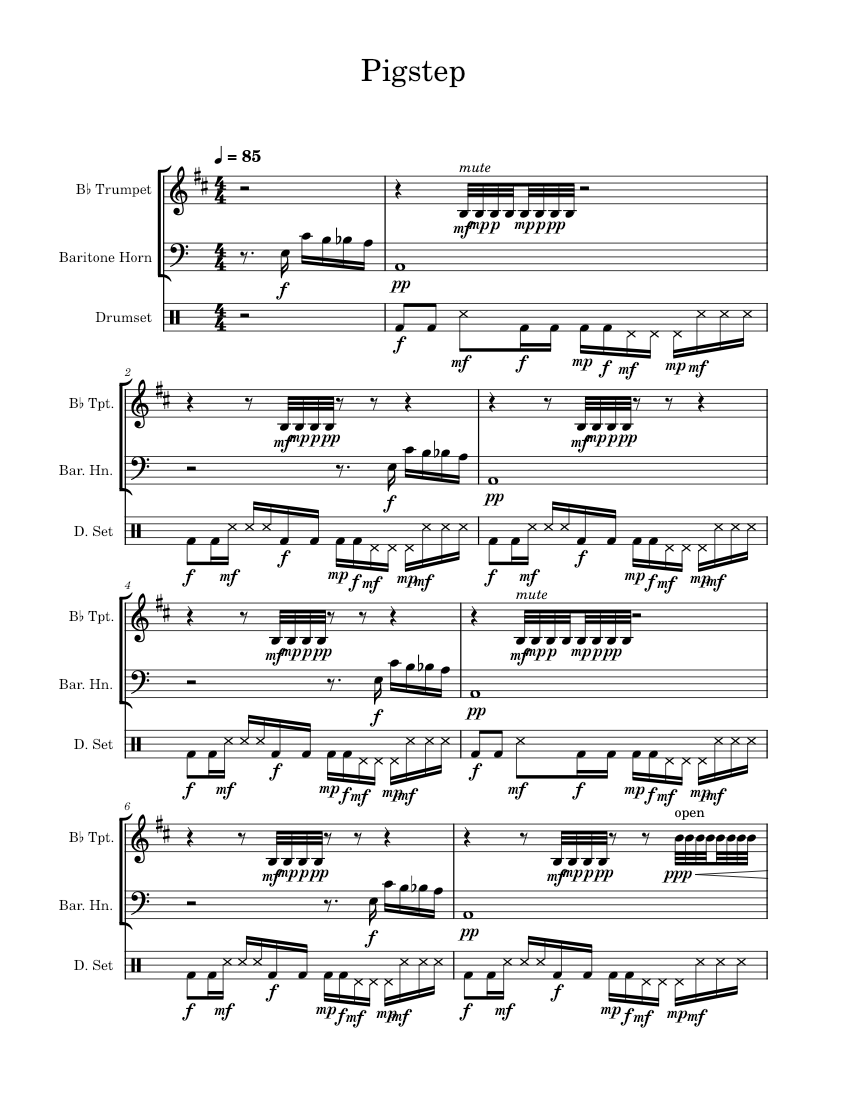 Pigstep Sheet music for Trumpet in b-flat, Drum group, Baritone horn ...