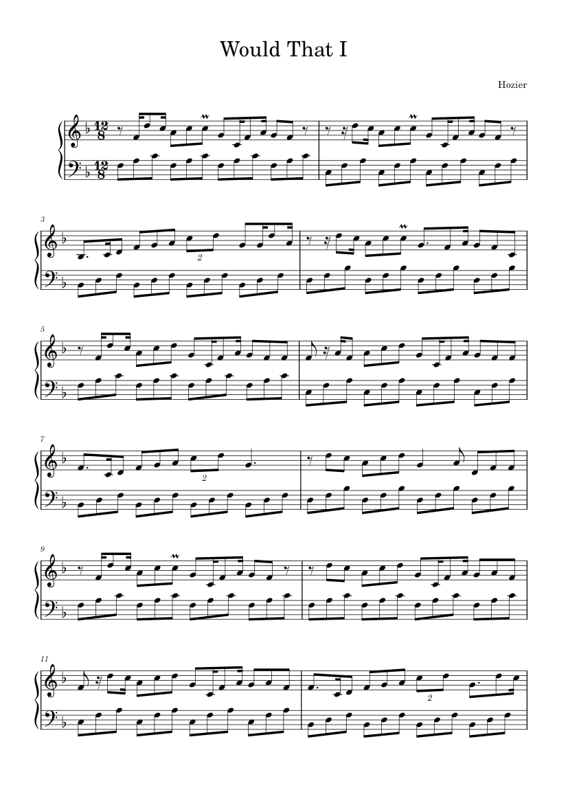 Would that i – Hozier Sheet Music for Piano (Solo) | MuseScore.com