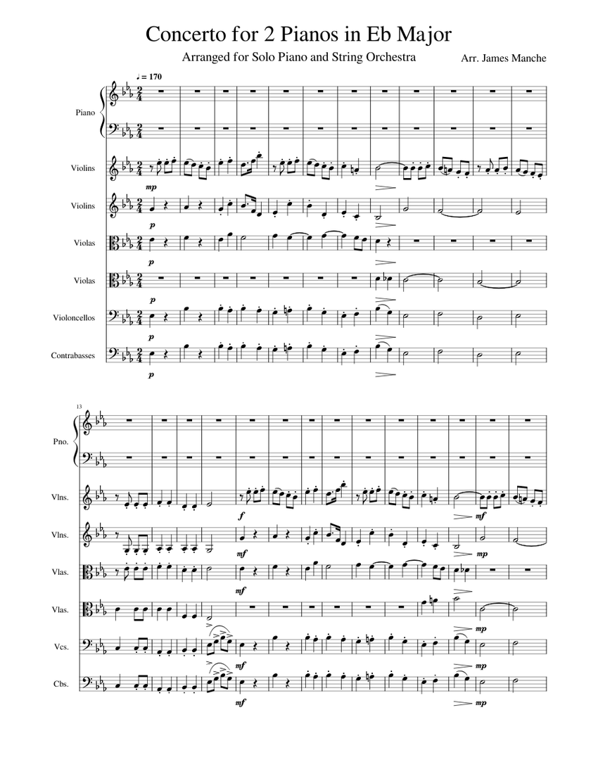 Mozart - Concerto for 2 Pianos in Eb Major (For One Piano and Strings) Sheet music for Piano ...
