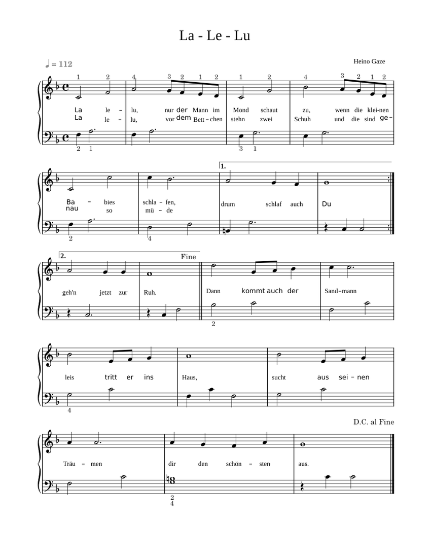 La le lu – Heinz Rühmann Sheet music for Piano (Solo) Easy | Musescore.com